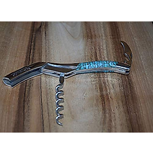 Laguiole En Aubrac Polished Sommelier Waiter's Corkscrew, Turquoise & Black Paper Waves Handle, Wine Opener With Foil Cutter & Bottle Opener