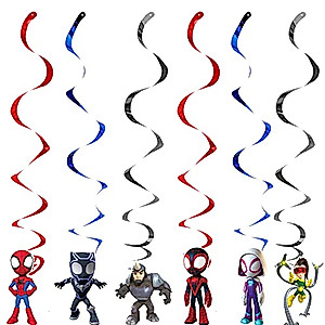 Spidey and his amazing friends party supplies,6pcs Spidey Hanging Swirls and 1 Happy Birthday Banner for Spidey Birthday party Decoration