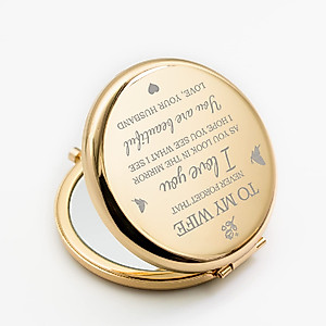 Gifts for Wife - I Love You Wife Gift Gold Compact Tabletop Mount Mirror - Romantic Gifts for Her Birthday, Wedding Anniversary, Valentines Day, Mothers Day, or Christmas