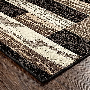 SUPERIOR Indoor Large Area Rug with Jute Backing for Bedroom, Dorm, Living Room, Entryway, Hallway, Perfect for Hardwood Floors - Rockwood Modern Geometric Design, 5' X 8', Chocolate
