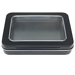 12 Pack Empty Rectangular Metal Storage Organizer Tins with Clear Window Hinged Lids for Small Items and Other Craft Projects, 4.5 x 3.3 x 0.9 inch (Black)