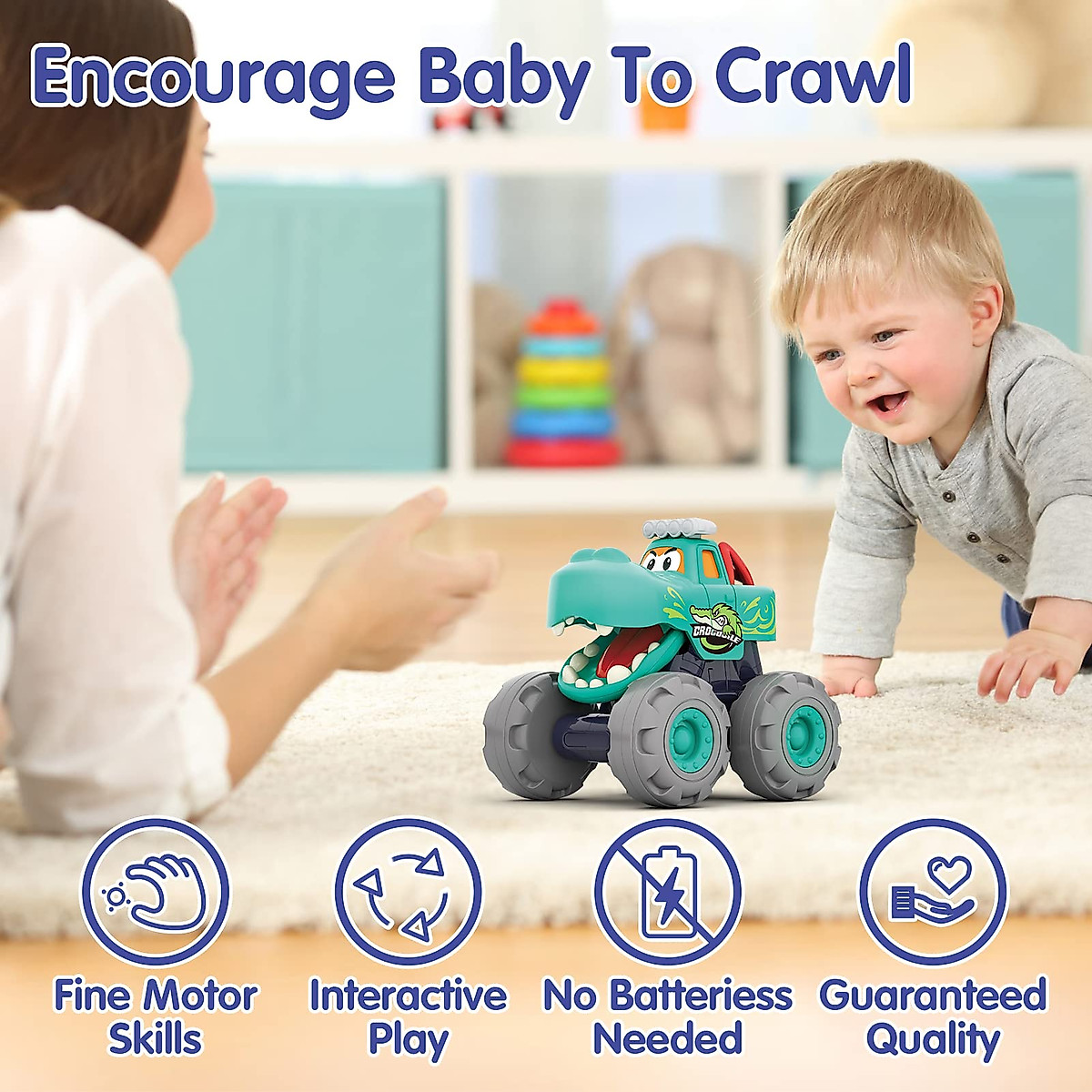 HOLA Toys for 1 + Year Old Boy Gifts, 3 Pack Monster Trucks for Boys Toys for 1 2 + Year Old Boy Girl Gifts, Friction Powered Pull Back Push and Go Toy Cars for Toddler 1-3 Baby Boy Toys 12-18 Months