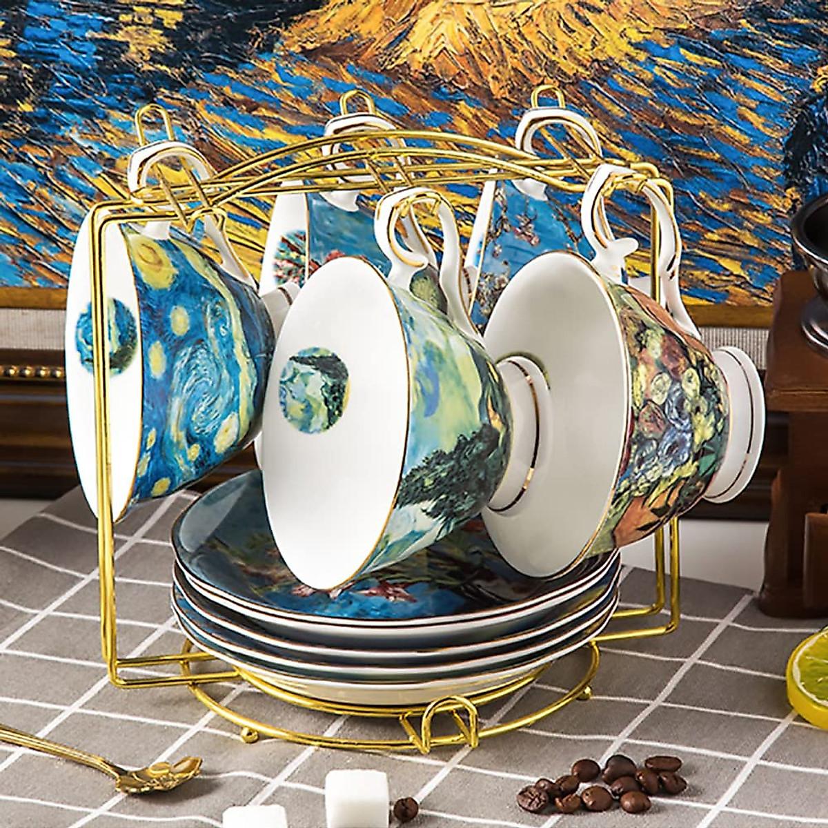 YY YEARCHY Coffee Cup Stand Holder Display Stand Mug Tea Rack Cup and Saucer Countertop Storage Organizer Dryer Hook Decoration