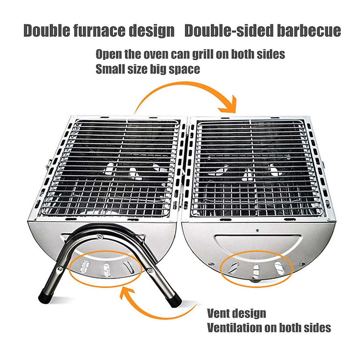 Portable BBQ Grill Portable Charcoal Grill Mini Lightweight BBQ Smoker Grill for Outdoor Barbecues Camping Backyard Garden Picnic Beach Party, Stainless Steel, Silver for Patio Backyard Barbecue Campi