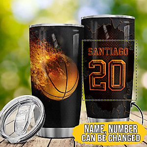 Wassmin Personalized Basketball Tumbler Sports Cups With Lids Gifts For Players Lovers Fan Coach Stainless Steel Insulated Tumblers 20oz 30oz Coffee Travel Mug Birthday Christmas Presents