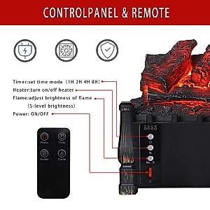 Electric Fireplace Logs 21in Inserted Heater with Remote Realistic Dancing Flame Effect Adjustable Brightness Overheating Protection Christmas Home Decoration 11