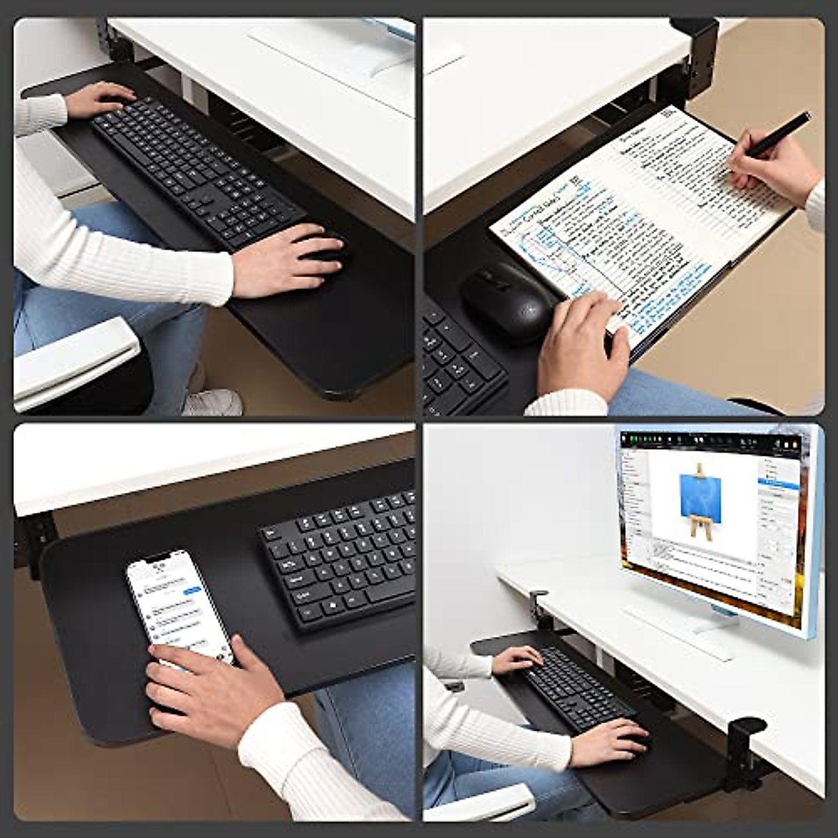 Kanrichu 35.4'' Extra Large Keyboard Tray, No Screw Long Adjustable Height Under Desk Pull Out Keyboard Drawer with C Clamp (Black)