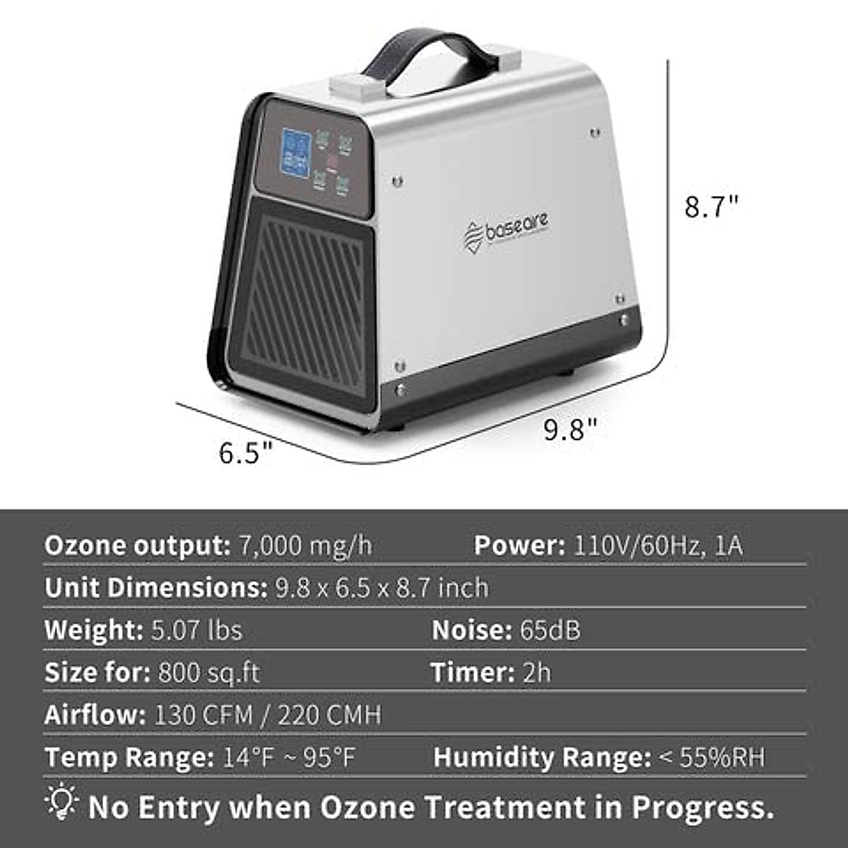 BaseAire Ozone Generator 7,000 mg/h High Capacity O3 Home Ozone Machine for Rooms, Smoke, Cars and Pets, Compact, Portable, Best for Odor Stop Control (888 Pro)