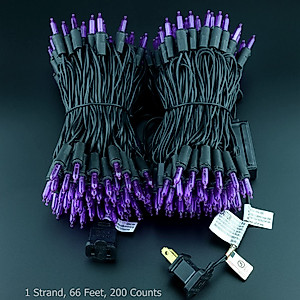 YULETIME 200 Purple LED Christmas Lights with Black Wire 66 Ft, Pack of 2 Strands 33 Ft 100 Lights UL Certified Halloween String Light Set (Purple - Black Wire)