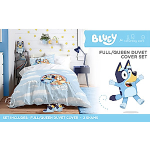 Saturday Park Bluey and Bingo Rainbow Clouds Full/Queen Duvet Cover & Sham Set - 3 Piece 100% Organic Cotton Duvet Set - GOTS & Oeko-TEX Certified