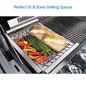 Unicook Grill Topper 16 Inch, premium Vegetable Grill Basket, Warp-Free Stainless Steel Grill Pan, Heavy Duty BBQ Tray Accessories for Grilling Veggie Seafood Meat and Kabob