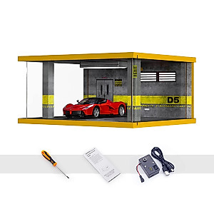 Giorkecl 1/32 Model Car Display Case，Model Car Parking Lot Garage，Display Case for Diecast Cars，2 Parking Space Acrylic Toy Garage with LED Light