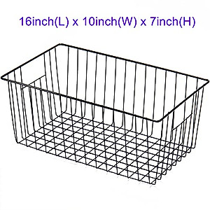16inch Freezer Wire Storage Organizer Baskets, Household Refrigerator Bins with Built-in Handles for Cabinet, Pantry, Closet, Bedroom
