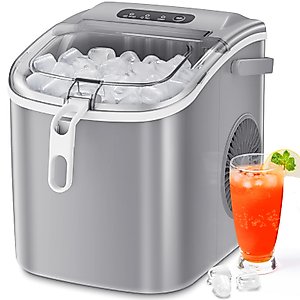 Xbeauty Countertop Ice Maker Machine 6-Minute Fast Bullet Ice Simple Handle Automatic Cleaning Suitable for Household Small Student Dormitory and Bar Party-Grey,26LBS