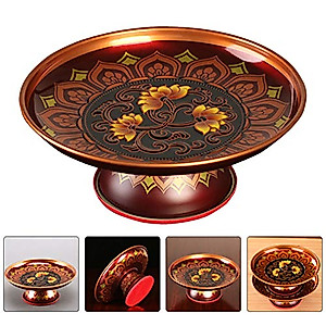 PRETYZOOM Buddhist Plate Offering Bowls Fruit Tray Food Dessert Snack Blessing Fruit Tray Tinplate Bowl for Altar Use Rituals Incense Smudging Decoration (Dark Red)