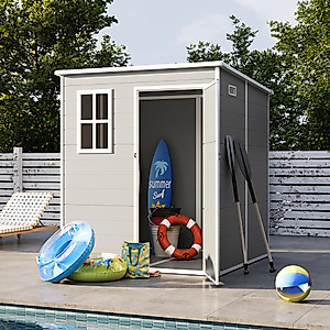 UDPATIO Outdoor Storage Shed 6 x 6 FT, Resin Garden Sheds Plastic Patio Outdoor Storage with Lockable Door for Tool, Bike, Garbage Can Gray White