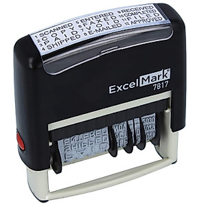 ExcelMark 12 Phrase Self-Inking Date Stamp - 2" x 1/4" Impression - Black Ink (7817)
