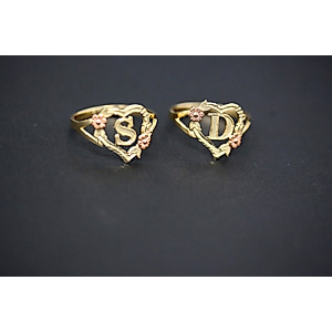 CaliRoseJewelry 10k Two-Tone Initial Alphabet Personalized Heart Ring in Yellow and Rose Gold (Size 4) - Letter G