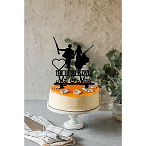 The Hunt is Over Wedding Cake Topper - Groom and Bride With Rifle Funny Wedding Cake Topper, Mr and Mrs Wedding Cake Topper