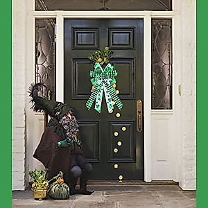 Saint Patrick's Wreath Bows St. Patrick Bows with Mini LED Glitter White Clover Plaid Burlap Bow for Wreaths, St Patrick's Day Ribbon Bows Tree Topper Bows for Indoor Outdoor Decoration Supplies