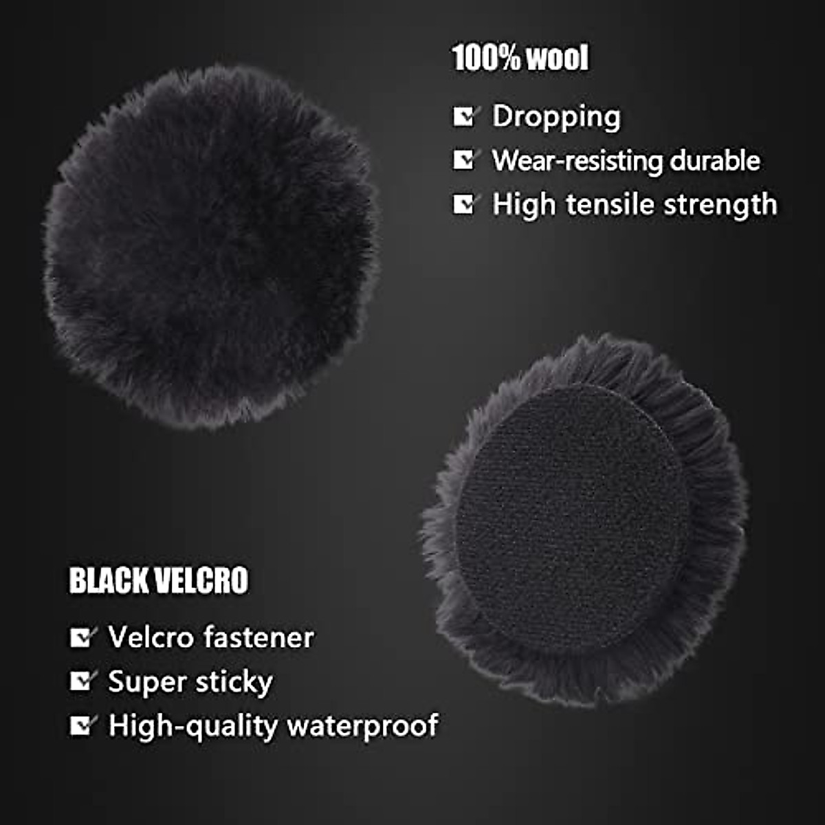 SPTA 3 Inch (75mm) Wool Buffer 3" Wool Buffing Pad Lambwool Wool Buffing polishing Pads, 6 Pcs Kit with Hook & Loop 5/8"-11 Thread Drill Adapter for Car Polishing and Buffing