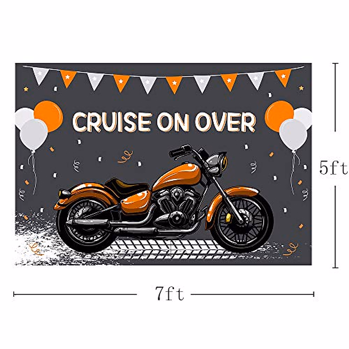 MEHOFOND Motorcycle Boy Birthday Party Backdrop Props Boy Happy 1st Birthday Cruise On Over Ride Photography Orange Silver Balloons Background Photo Banner for Cake Table Supplies 7x5ft