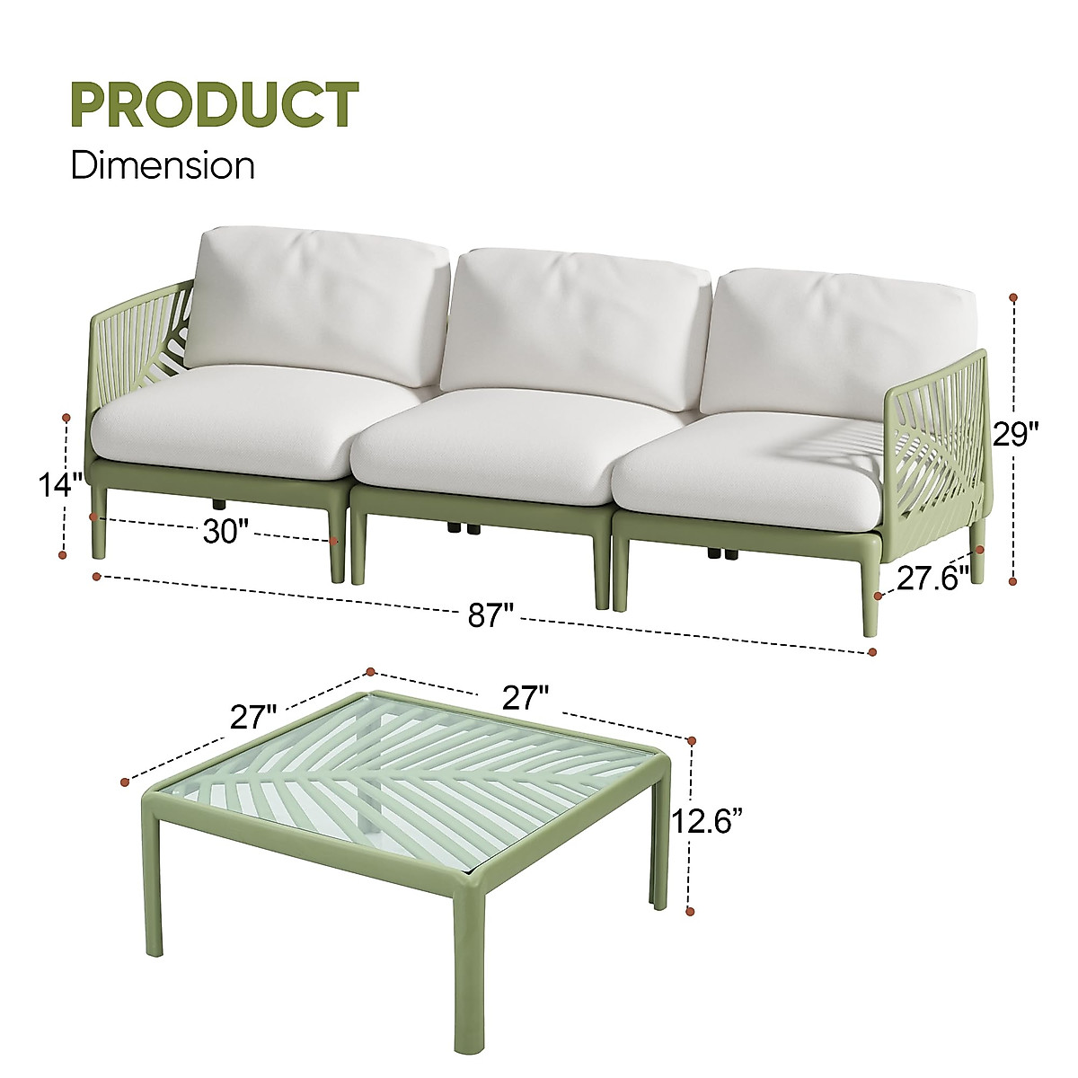 Werph Patio Furniture Set Outdoor Couch Patio Set Patio Sectional Sofa Outdoor Patio Furniture Set with Washable Cushions Balcony Furniture with Glass Table for Indoor, Backyard, Lawn,Porch