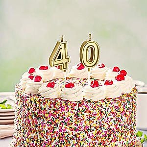 40th Birthday Candles, Number 40 Candles, Happy Birthday Cake Topper Numeral Candles Decoration for Men Women Birthday Party Wedding Decoration Anniversary Celebration Supplies Theme Party (Gold)