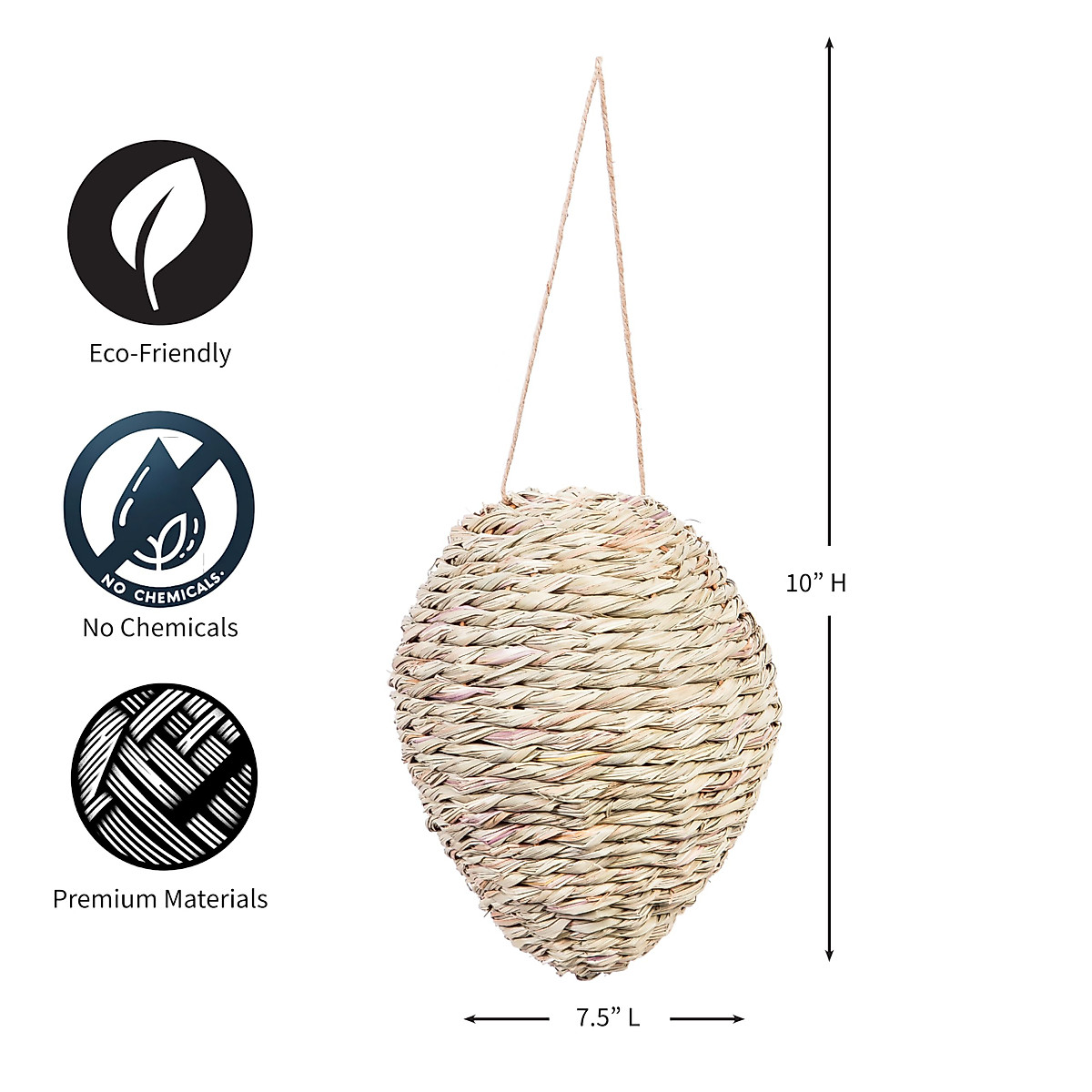 Evergreen Garden Wasp Nest Decoy | 10 inches Wasp Deterrent Outdoor Hanging | Fake Wasp Nests for Home, Patio, Garden | Made of Woven Reed and Rope