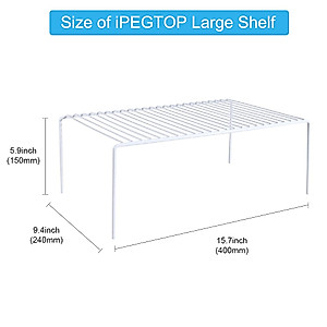 iPEGTOP Set of 2 Freezer Cabinet Shelf Rack, Large (15.7 x 9.4 Inch) Rustproof Stainless Steel Kitchen Storage Organizer Space Saver for Fridge Pantry Shelves Countertops - White