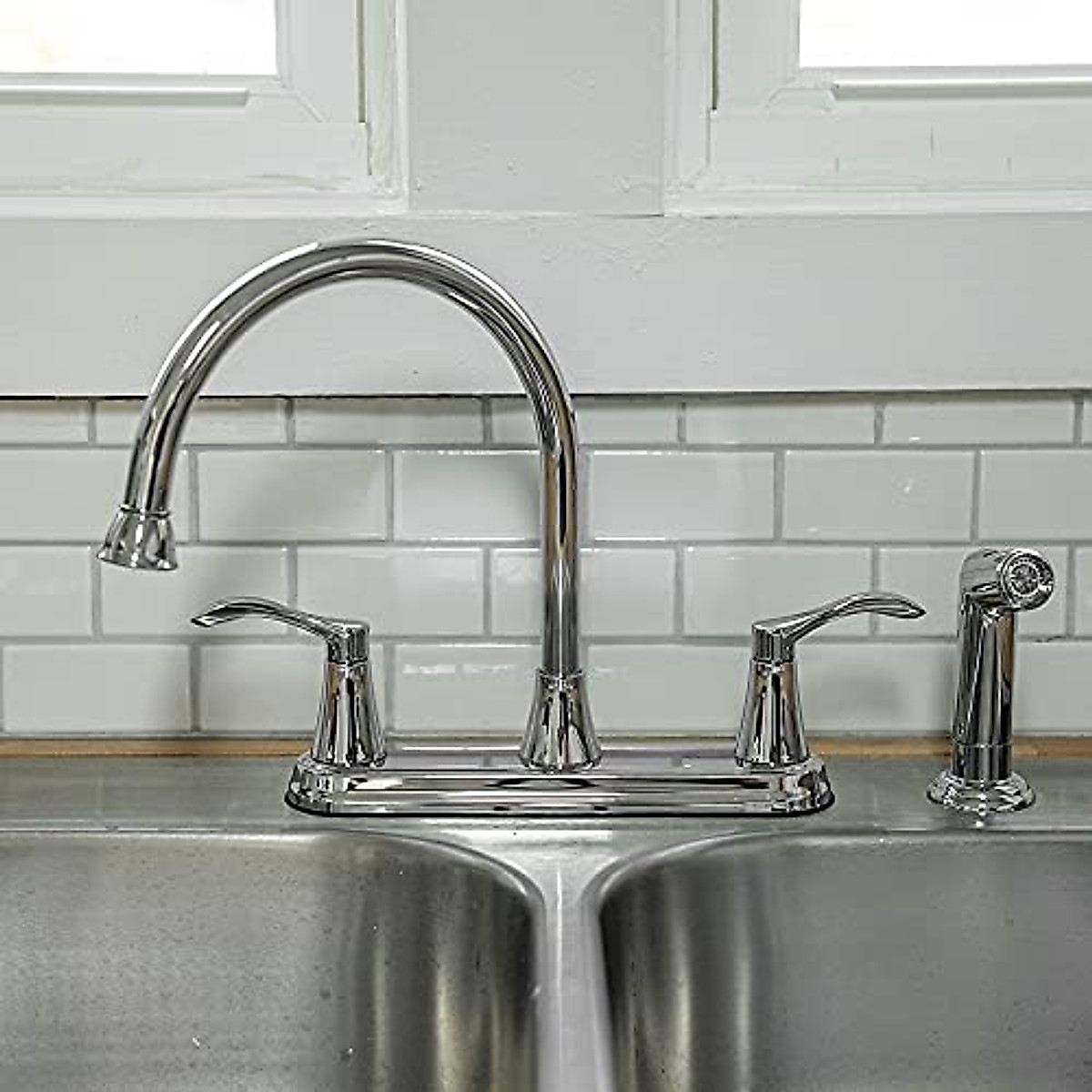 EZ-FLO 10717 Two-Handle High-Rise Kitchen Faucet with Matching Side Spray, Chrome