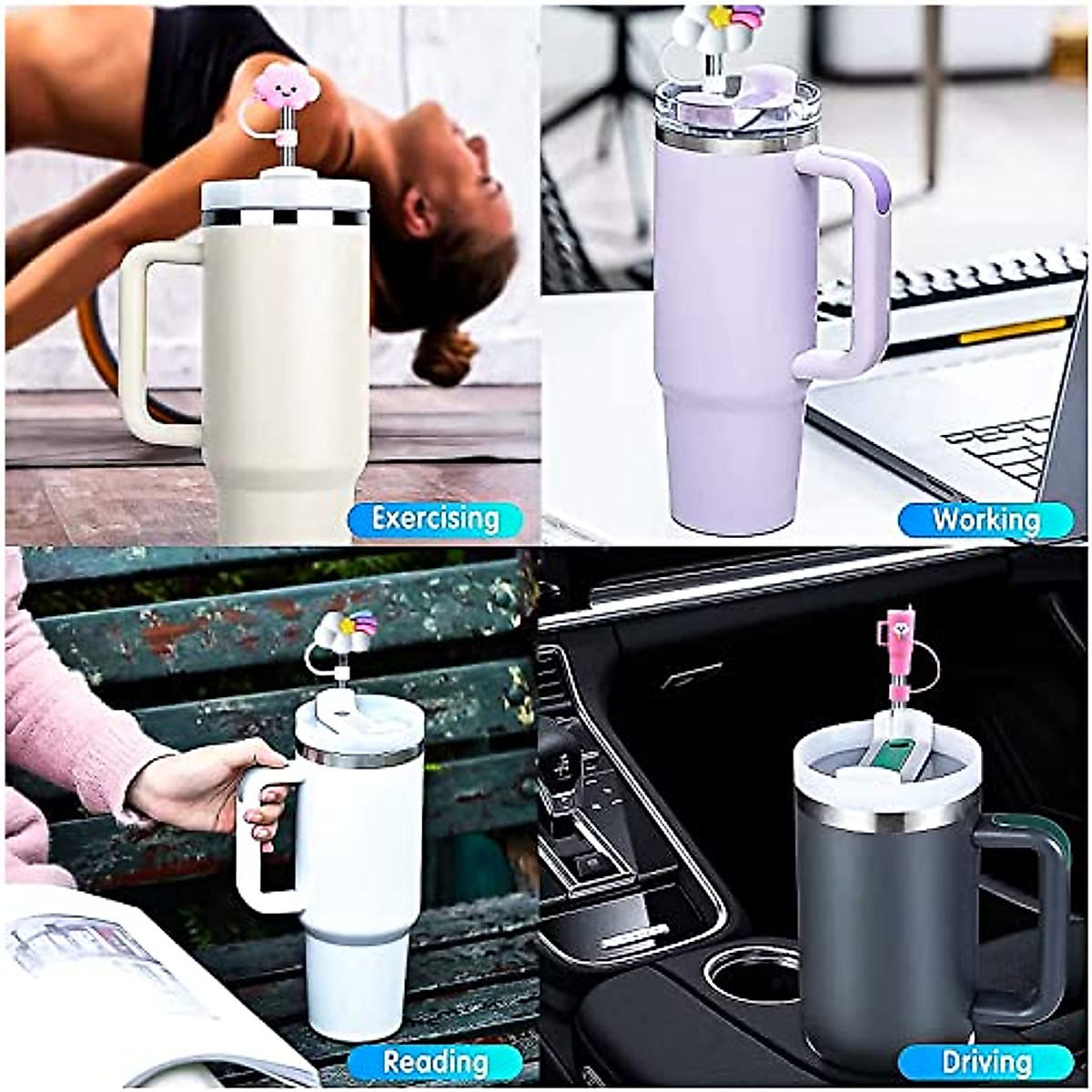 6Pack Straw Covers Compatible with Stanley 30&40 Oz Tumbler&Simple Modern 40 oz Trek Tumbler,Soft Silicone Straw Tip Toppers, Straw Protectors Cap, Reusable Drinking Straw Covers for 10mm Straws