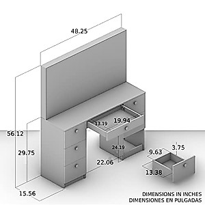 Boahaus Artemisia Vanity Makeup Desk with 7 Drawers, Full-Width Framless Hollywood Mirror, White Vanity Dresser with Mirror, Basic Knobs, Modern Painted Makeup Table for Bedroom (New Version 04/2023)