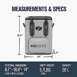 Novoto Magnetic Backpack Cooler 30 Can, Leakproof Insulated Backpack Coolers, Waterproof Soft Cooler Bag for Men & Women, One-Handed Quick Access for Beach, Lunch, Picnic, Kayak, Car, Camping (Gray)