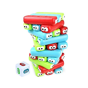 HOMSEEK Tumbling Tower Stacking Blocks,Colored Cartoon Plastic Building Blocks Board Toppling Colorful Cube