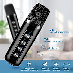 Wireless Karaoke Machine with 2 Microphones - Multifunctional Portable Mini Karaoke Machine, Karaoke Speaker Supports Bluetooth/USB/Aux/TF for Kids, Adults, Family, Party, Gift (Black)