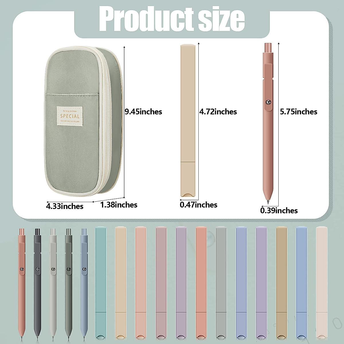 Henoyso 18 Set Aesthetic Bible Study Supplies Include Big Capacity Pen Bag with Zipper 12 Pcs Chisel Tip Bible Highlighters 5 Pcs Quick Dry Retractable Black Ink Pens for Office(Green)