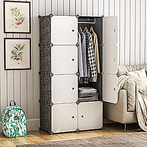 Aeitc Portable Wardrobe Closets 14"x18" Depth Cube Storage, Bedroom Armoire, Storage Organizer with Doors, 8 Cubes, Black
