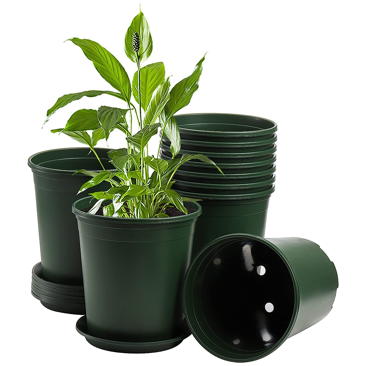 Fasmov 10PCS 1 Gallon Durable Nursery Pot Garden Flower Pots Nursery Plant Container Kit with 10 Pcs Matching Pallets