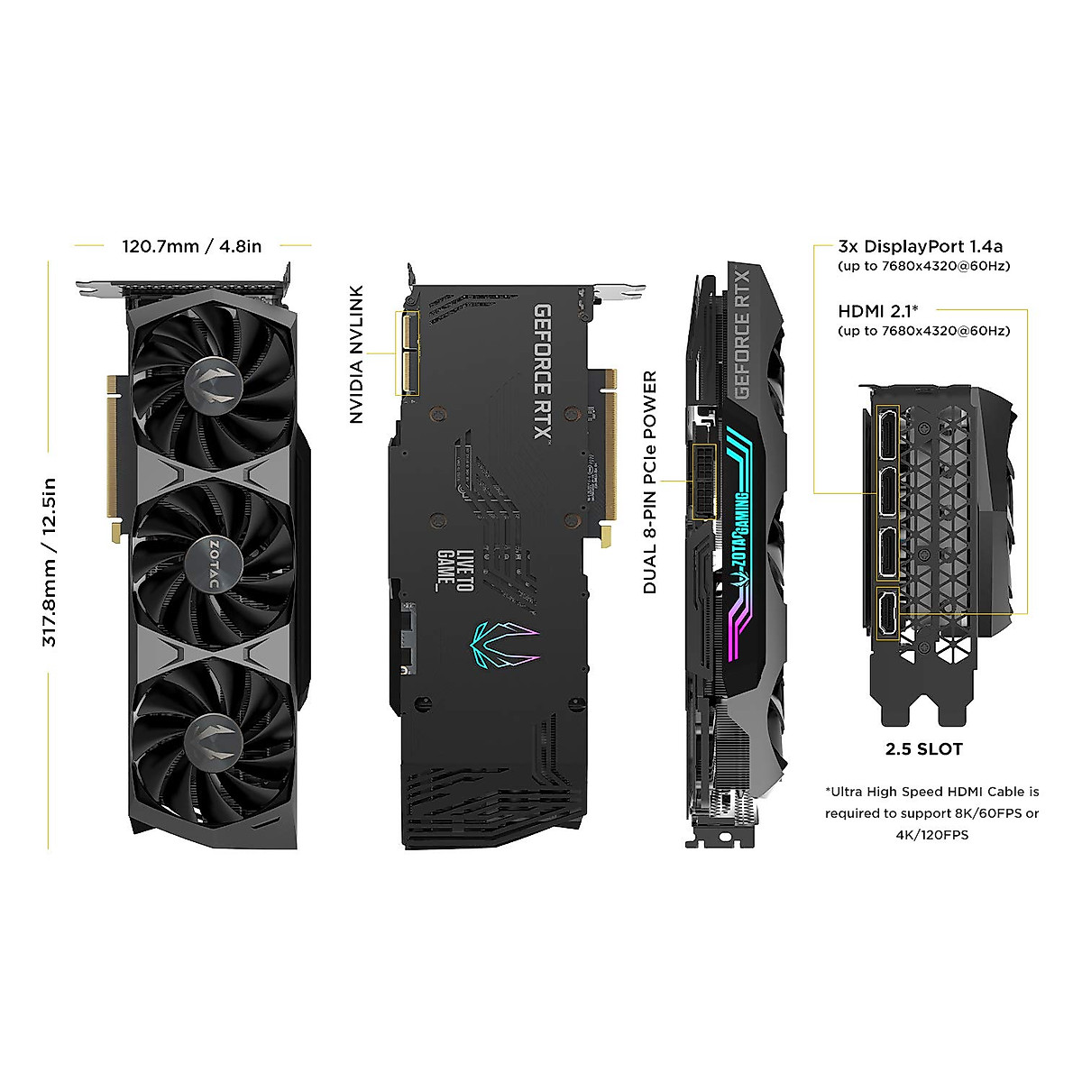 ZOTAC GAMING GeForce RTX 3090 Trinity 24GB GDDR6X 384-bit 19.5 Gbps PCIE 4.0 Gaming Graphics Card, IceStorm 2.0 Advanced Cooling, SPECTRA 2.0 RGB Lighting, ZT-A30900D-10P