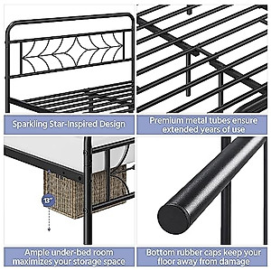 Topeakmart Queen Bed Frames Metal Platform Bed with Sparkling Star-Inspired Design Headboard and Footboard/13 Inch Underbed Storage/No Box Spring Needed/Sturdy Slat Support, Black Queen Bed
