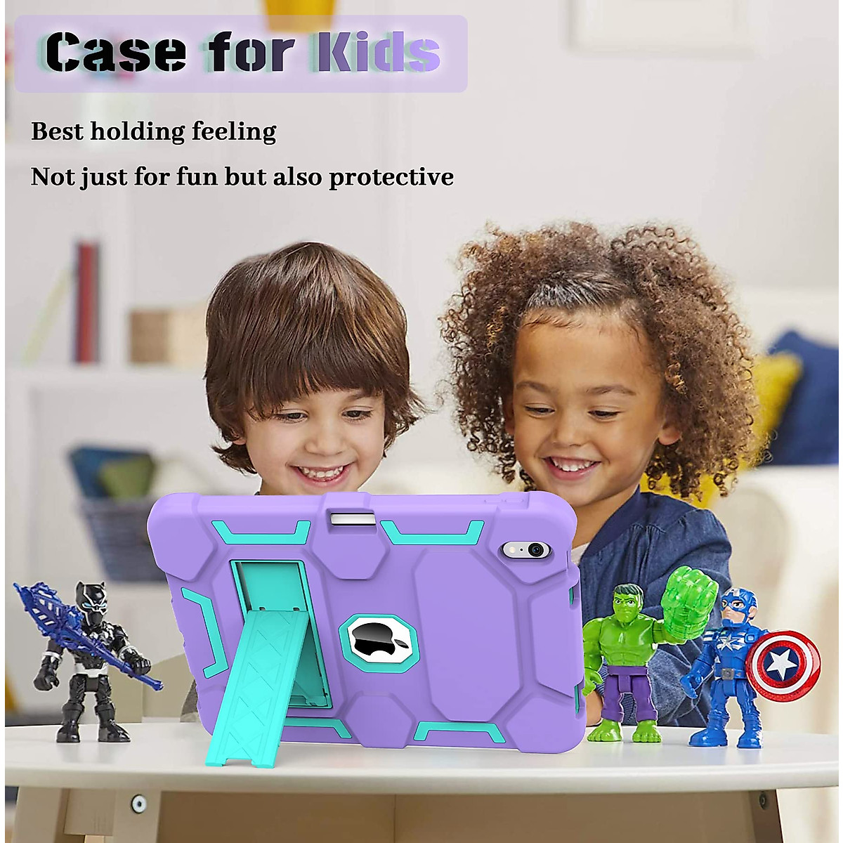 CCMAO for iPad 10th Generation Case 10.9 Inch 2022, iPad 10 Case with Kickstand & Pencil Holder, Heavy Duty Shockproof Hybrid Three Layer Protective Cover for Girls Women, Purple+Green