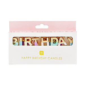 Talking Tables Happy Birthday Candles Cake Topper, Wax Height 2cm, 0.8", Gold And Pastel colors
