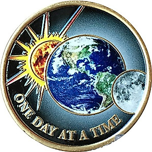 One Day at A Time Universe Sun Moon Earth Medallion Color Serenity Prayer Chip