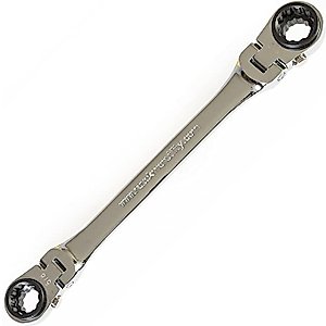 Rauckman Utility Products BugWrench, 4-in-1 Double Ended Reverse Ratcheting Box Wrench - 1/2”& 5/8” x 9/16”& 3/4”- Heavy Duty Forged Flex Head - Combination Wrench