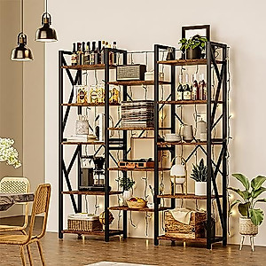 GAOMONTriple Wide 5 Tier Book Shelf, Tall Bookshelf with Open Display Shelves, Industrial Large Bookshelves and Bookcases with Metal Frame for Living Room, Bedroom, Home Office-Rustic Brown