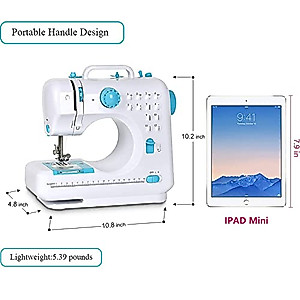 Mini Sewing Machine, Portable Multi-Purpose Crafting Mending Machine Household 12 Built-in Stitches & Double Thread for Beginners Blue