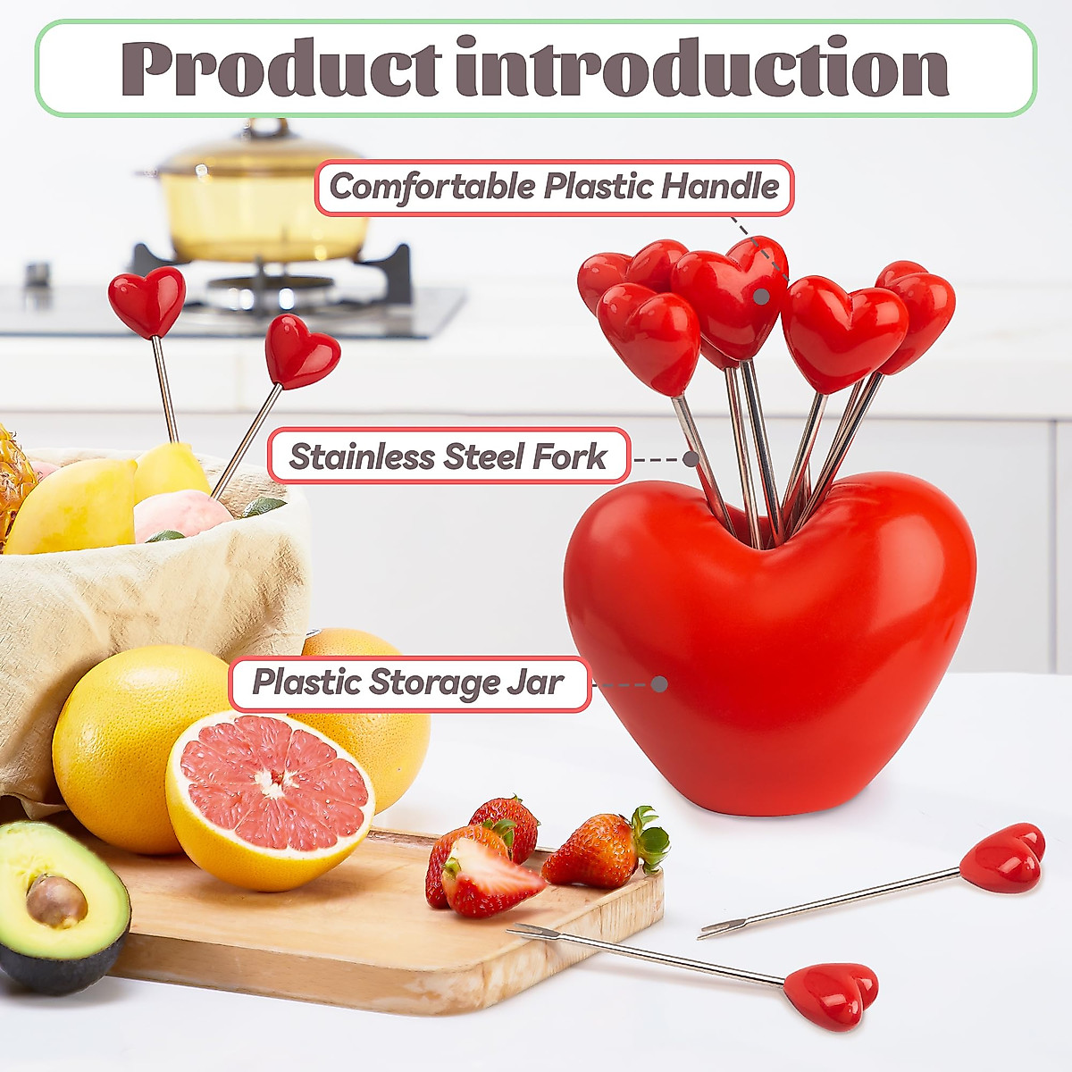 Set of 10 Stainless Steel Fruit forks and 1 Love Holder, Fruit Forks Dessert Forks Salad Forks Food Picks