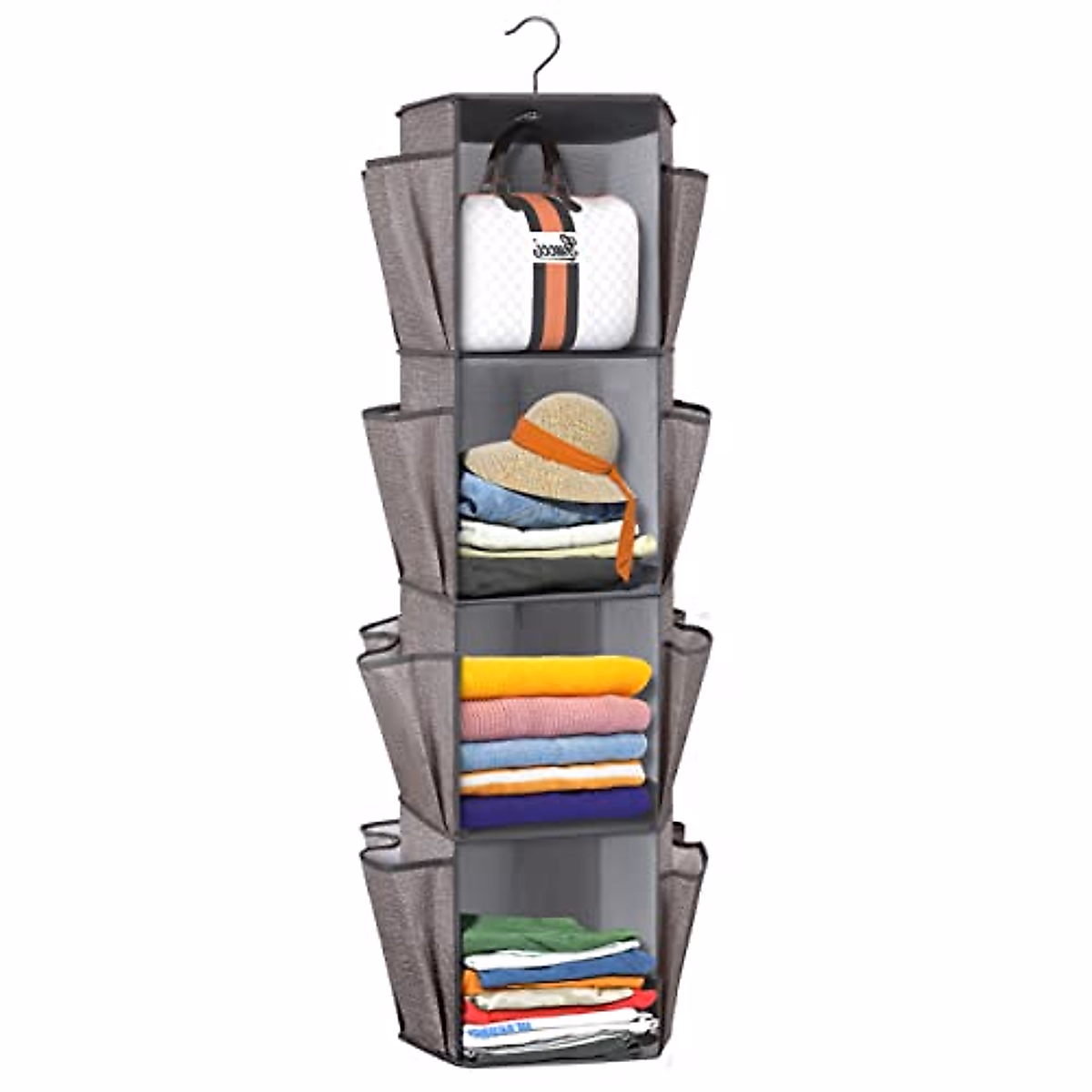 coastal rose Rotating Closet Organizer with 24 Pockets,4-Tier Hanging Shoe Organizer for Closet, Hanging Closet Organizers and Storage Shelves, Space Saving Closet Shelf, Grey