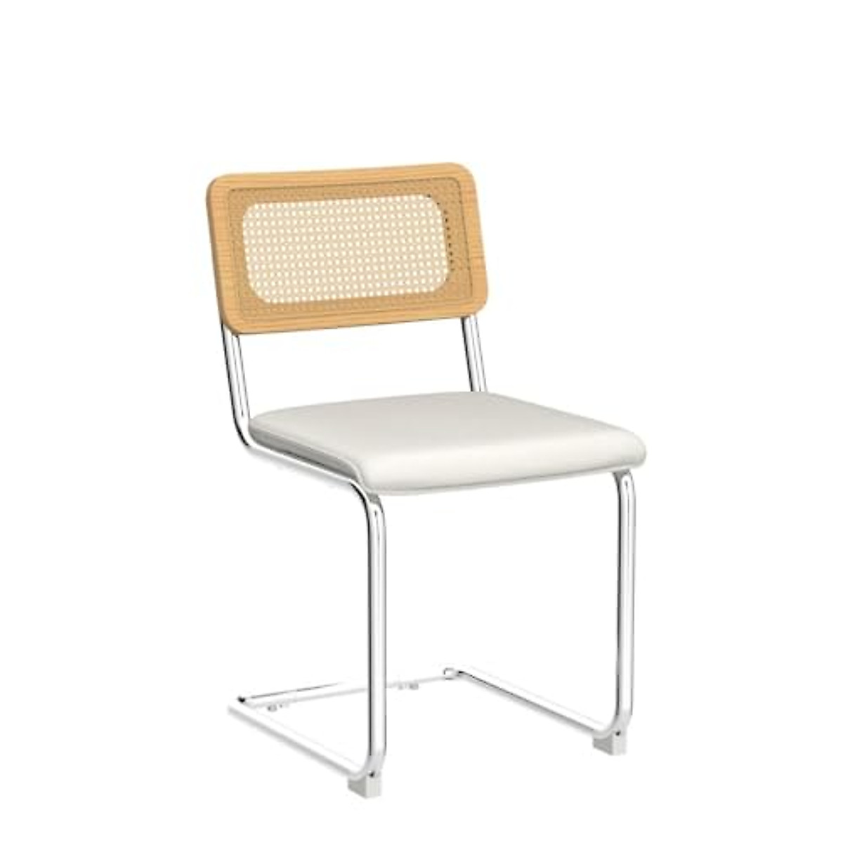 SWHSE 32.5" Rattan Dining Chairs Set of 4, Upholstered Boucle Mid-Century Modern Dining Chairs Set of 4 with 3-Layer Thickened Cushion and Galvanize Tube Frame for Dining Room, Kitchen (White Boucle)